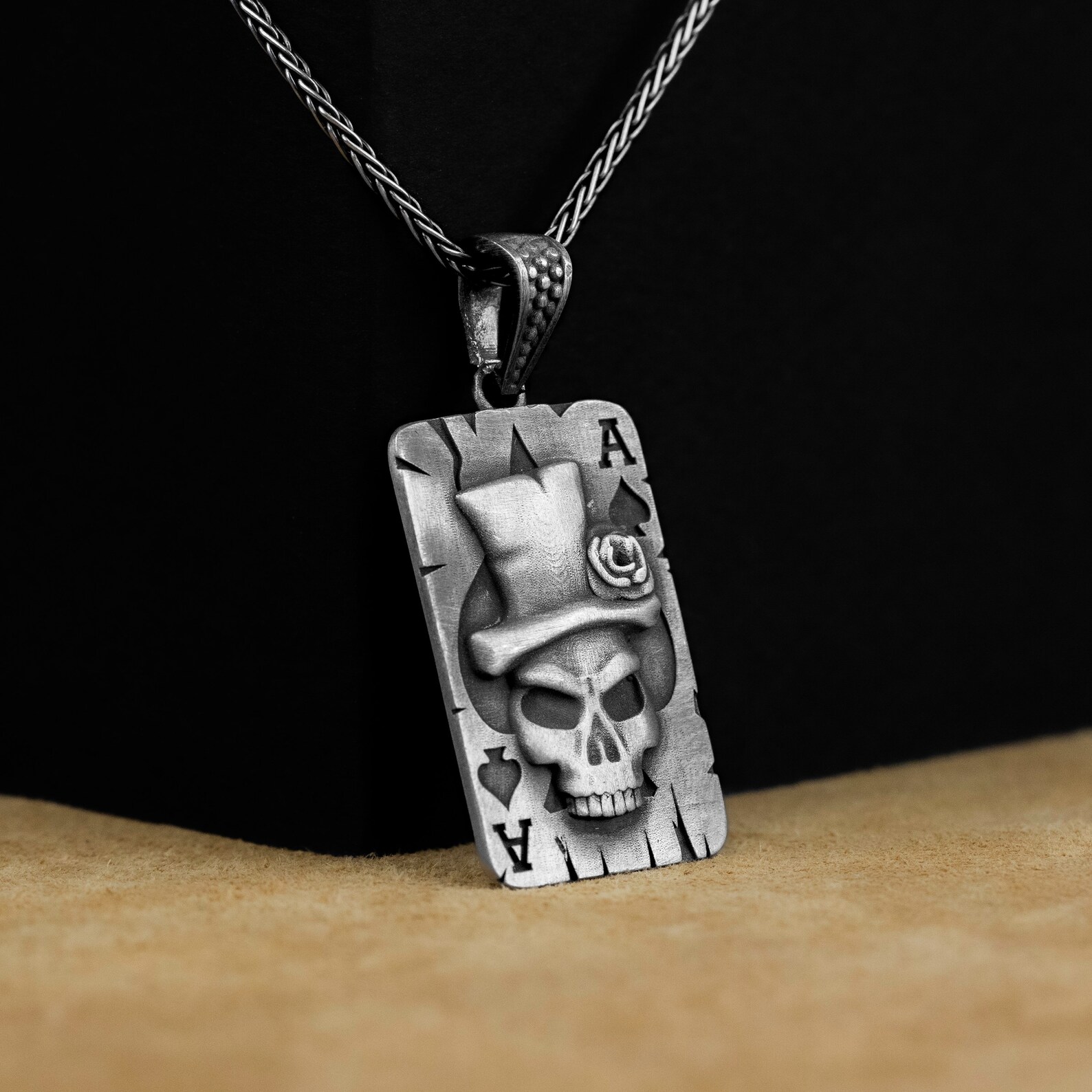 Poker Pendant, Ace of Spades Magician Skull Silver Men Necklace, Silver ...