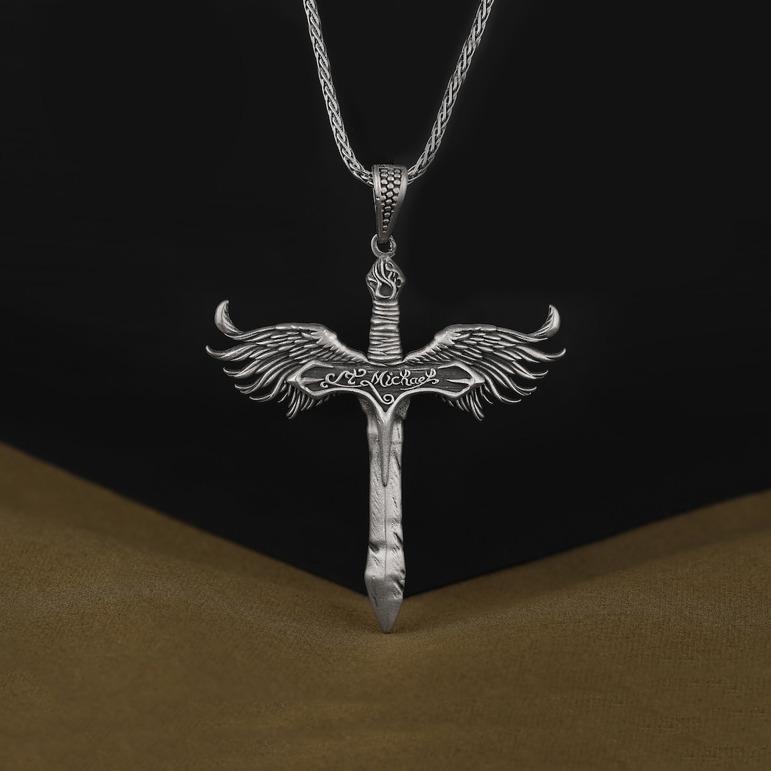 The Winged Sword of Michael the Archangel Pendant, 925 Sterling Silver ...