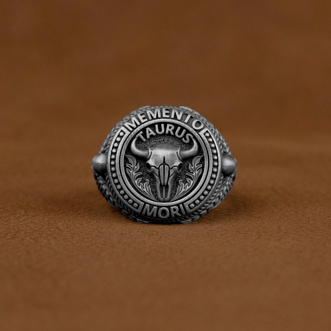 Silver Bull Ring, Taurus Memento Mori Men Ring, Extraordinary Gothic ...