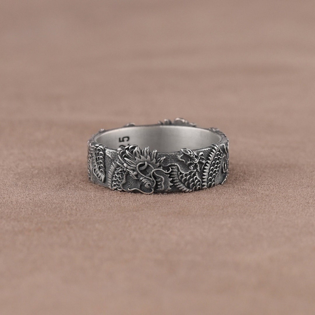 925 Sterling Silver Dragon Ring, Vintage Men's Dragon Jewelry, Stylish ...