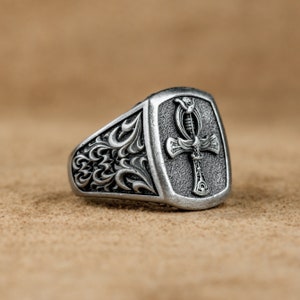 Ancient Egyptian Signet Silver Ring With Ankh, Key of Life Ring for ...