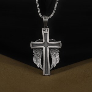 Religious Cross With Angel Wings Pendant 925 Sterling Silver - Etsy