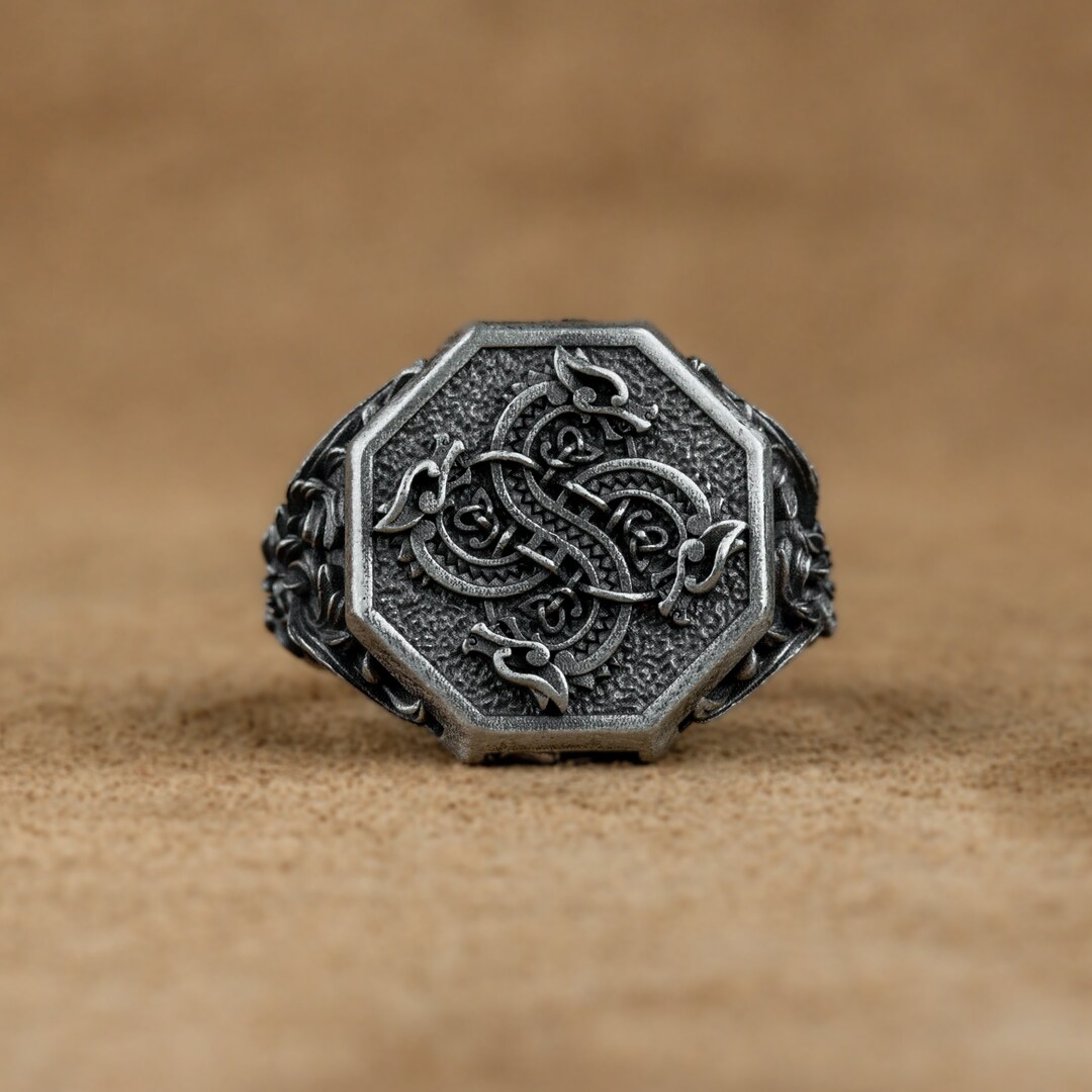 Unique Dragon Silver Men Ring, Mythology Signet Ring, Celtic Mythology ...