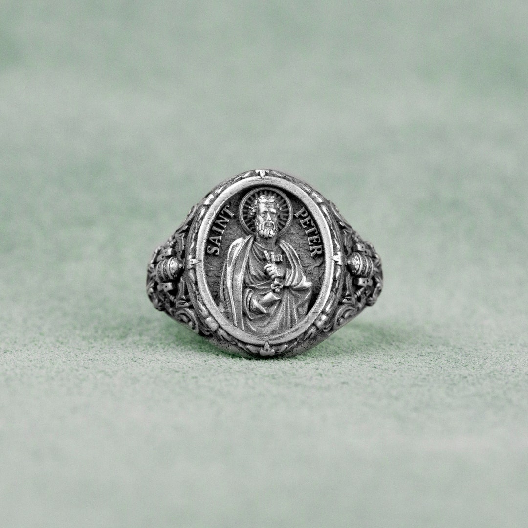 Saint Peter Apostle Silver Men Ring, Saint Peter Apostle Keys of Heaven ...