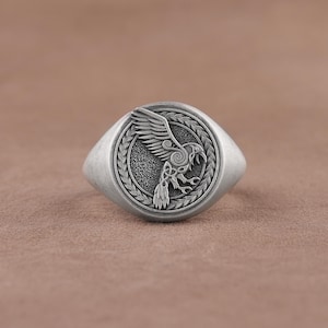 Odin's Raven of Prophecy Signet Ring, Celtic Knot Art Motif Pinky Ring, Handmade 925 Sterling ...