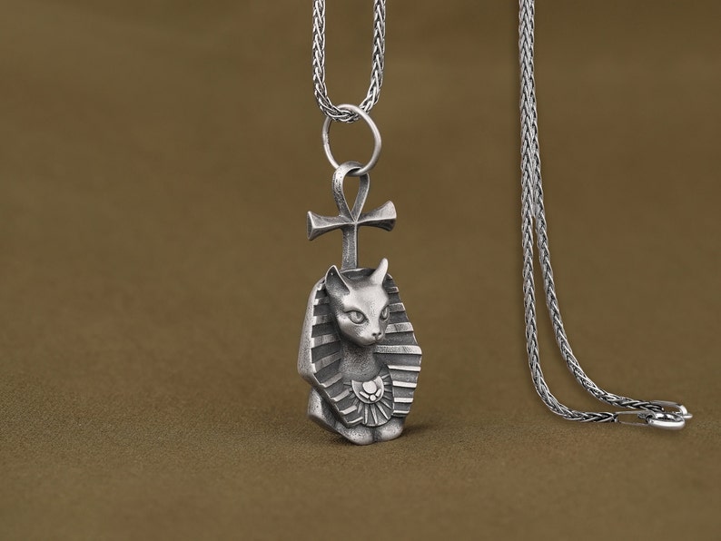 Egyptian Cat Goddess Bast Necklace Bastet Pendant With Ankh - Etsy