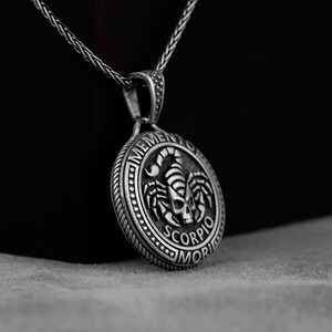 Scorpio Memento Silver Pendant Necklace, Zodiac Necklace in Biker ...
