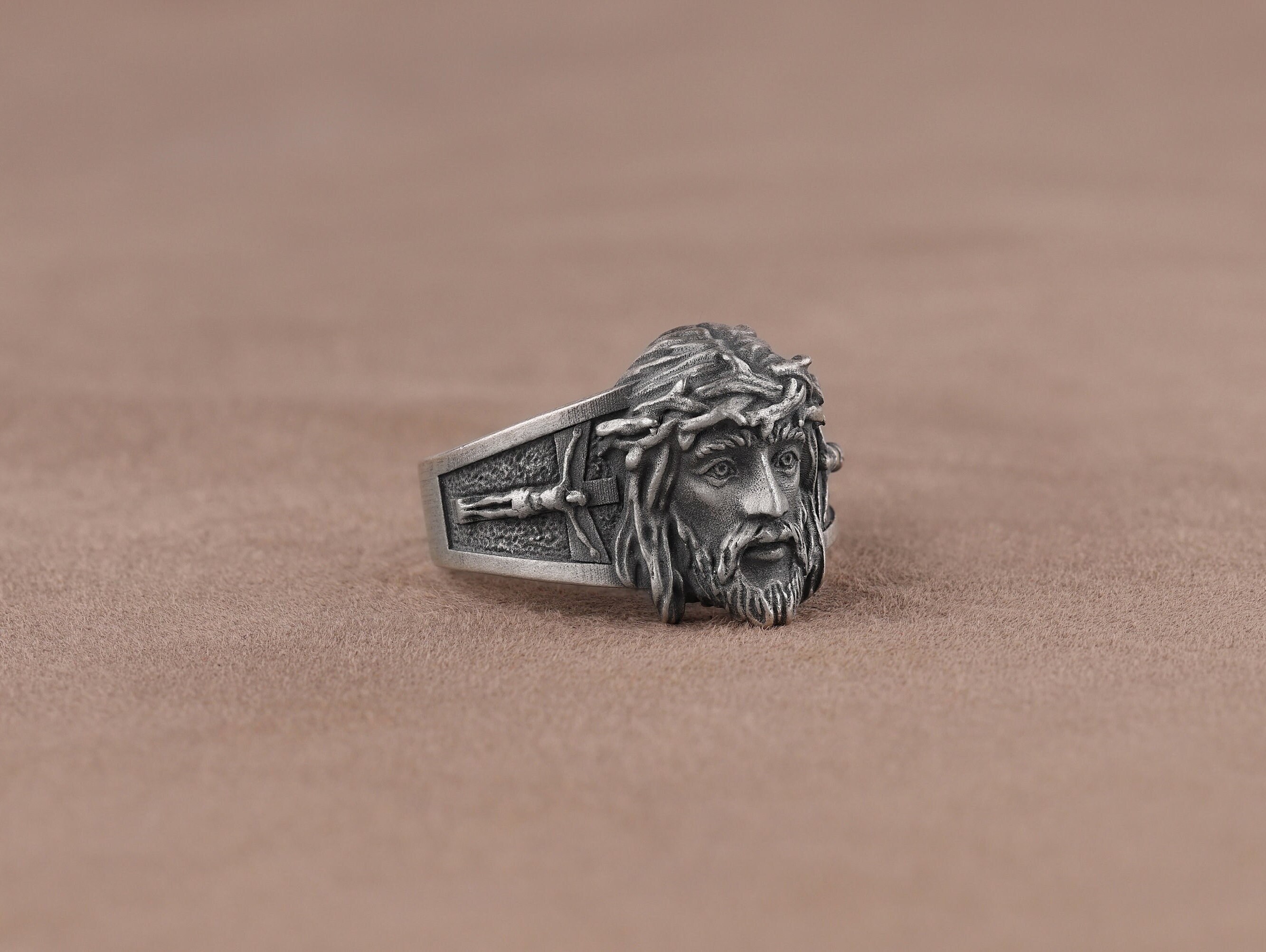 Jesus Christ Face Ring Jesus Anillo Rostro Ring Men Signet - Etsy