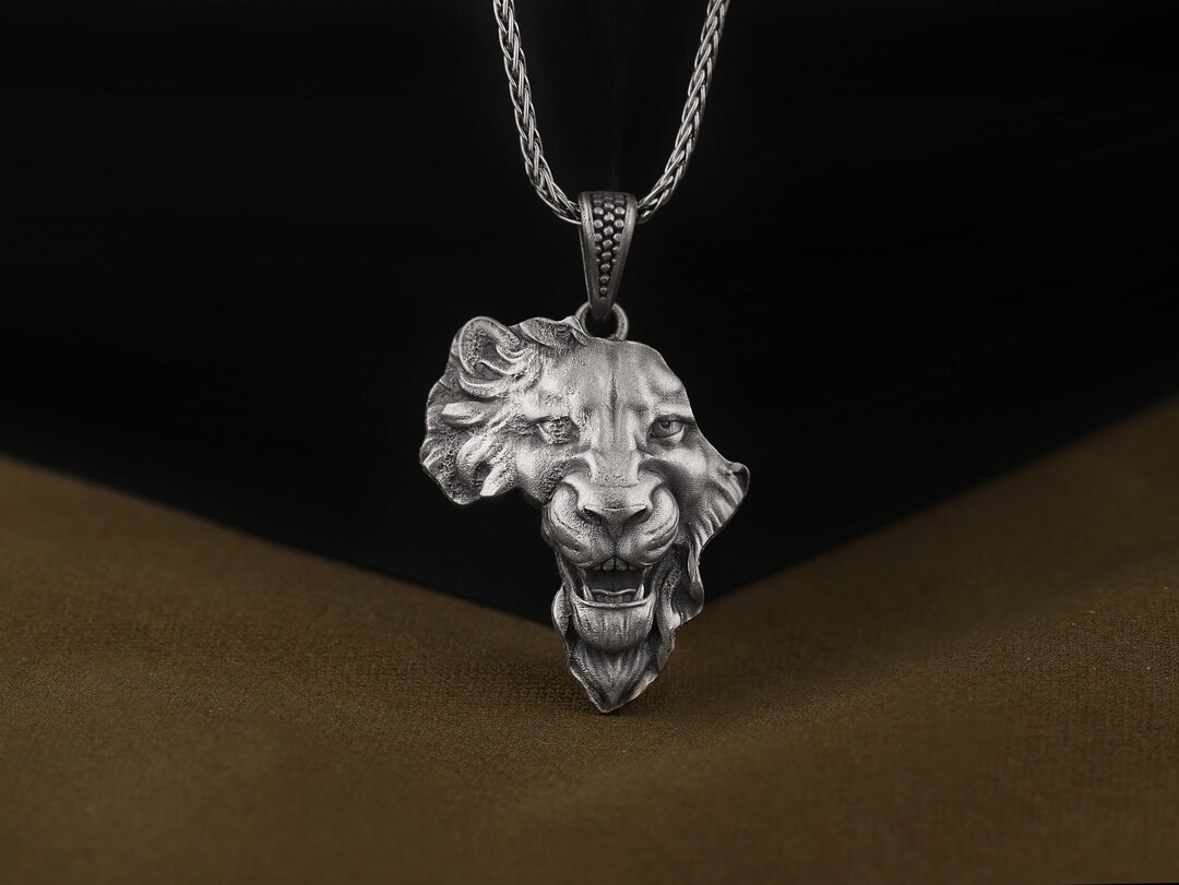 Africa Continent Shaped Lion Face Necklace, 925 Sterling Silver ...