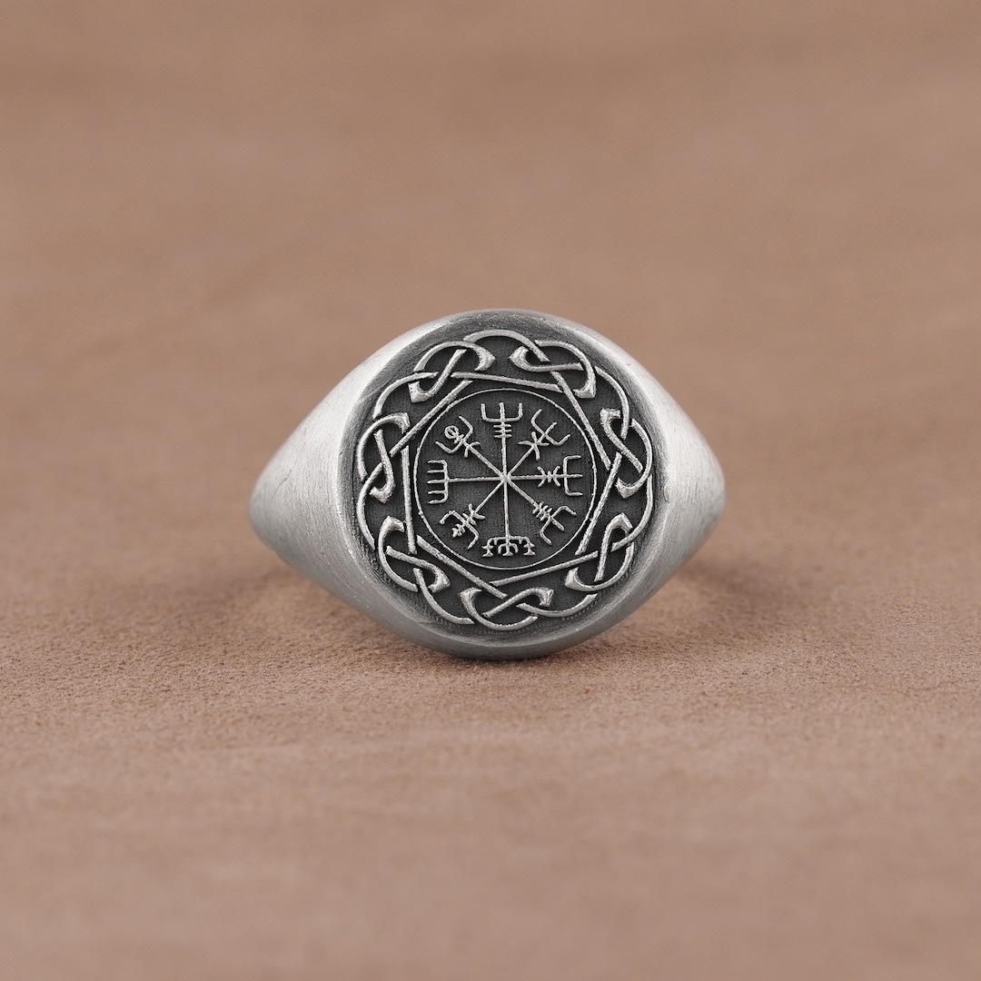 Viking Compass Vegvisir Signet Ring, Mythology Lover Statement Rings, 925 Sterling Silver ...