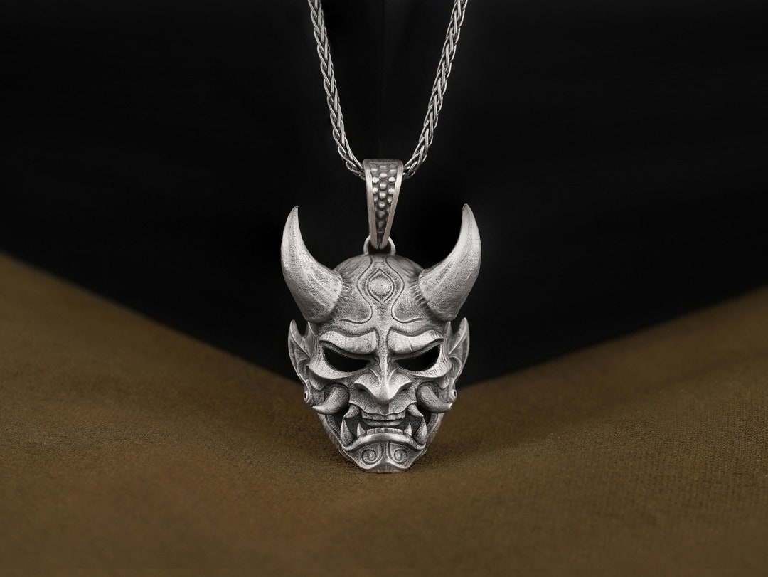 Japanese Hannya Oni Mask Biker Necklace 925 Sterling Silver - Etsy