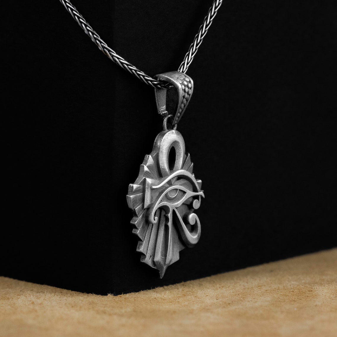 Horus Eye Pendant, Horus Eye Ankh Cross Silver Men Necklace, Egyptian ...