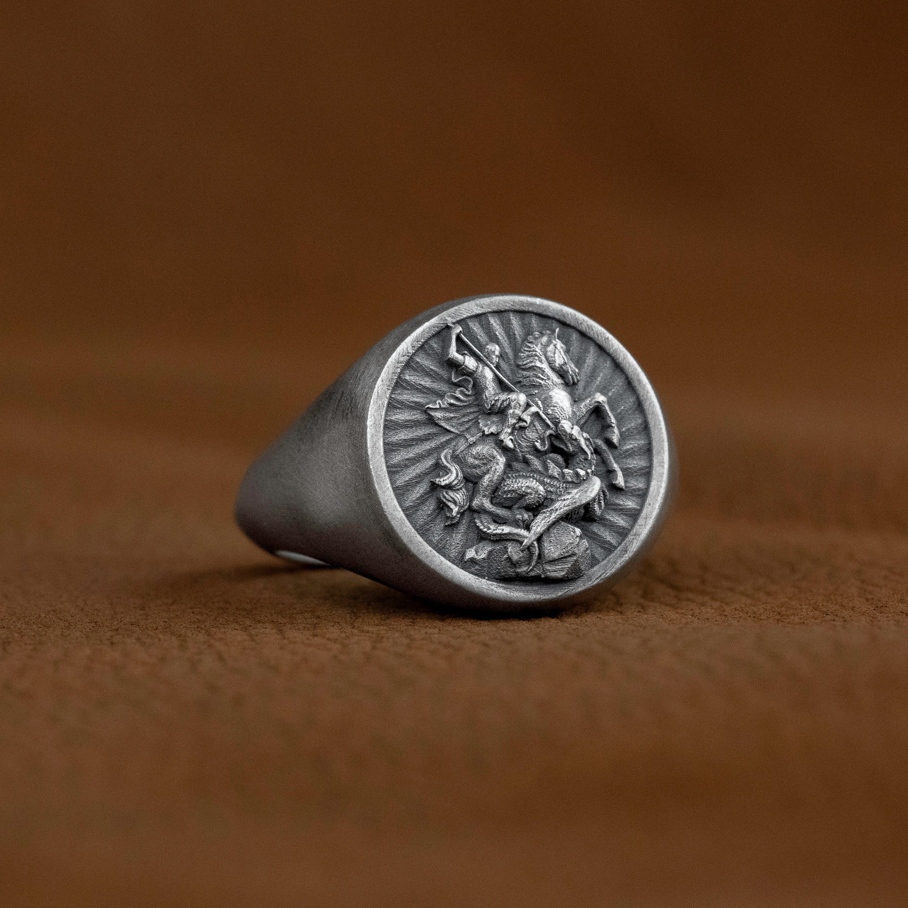 Saint George Silver Men Ring, Silver St George of Lydda Faith Ring ...