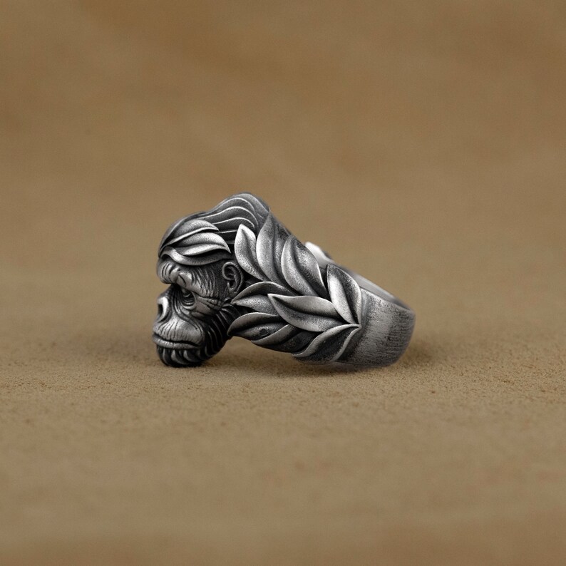 Ape Gorilla Silver Men Ring, Gorilla Engraved Sterling Silver Men Ring ...