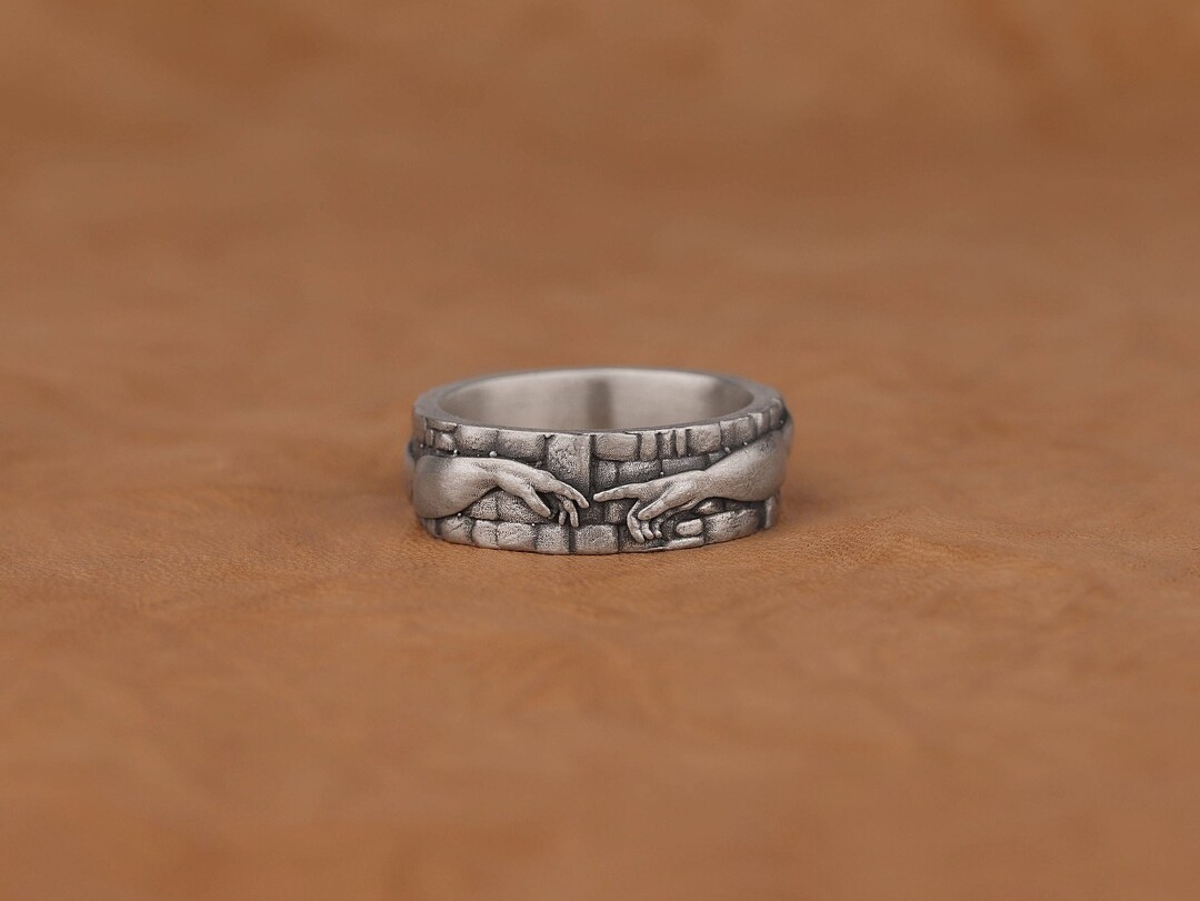 The Creation of Adam Ring Realistic Handmade Silver Art Ring - Etsy