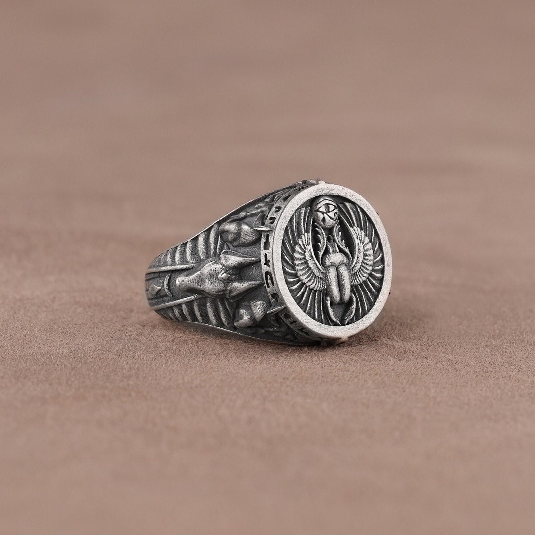 Anubis Silver Mens Ring, Egyptian God Ring, Handmade Sterling Silver ...