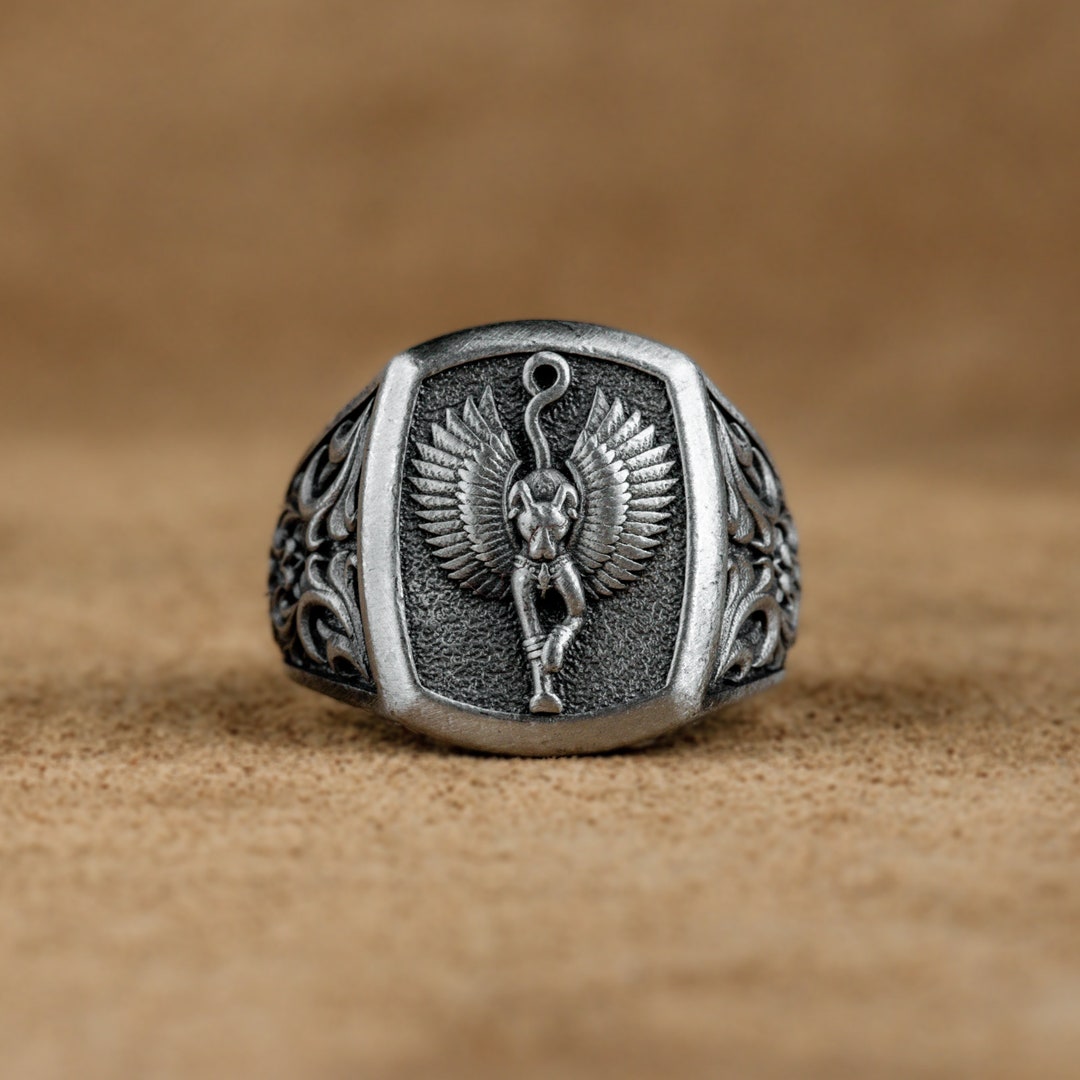 Bastet Silver Men Ring, Ancient Egyptian Bastet Ring, the Fierce Lioness Warrior Goddess of the ...