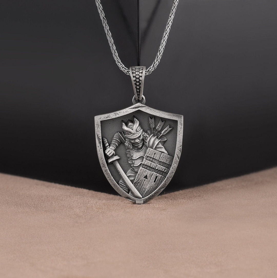 3D Samurai Pendant Necklace, Japanese Medieval Necklace for Dad, Silver ...