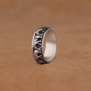 Hand Carved Flock of Elephant Ring, Unique Sterling Silver Engagement ...