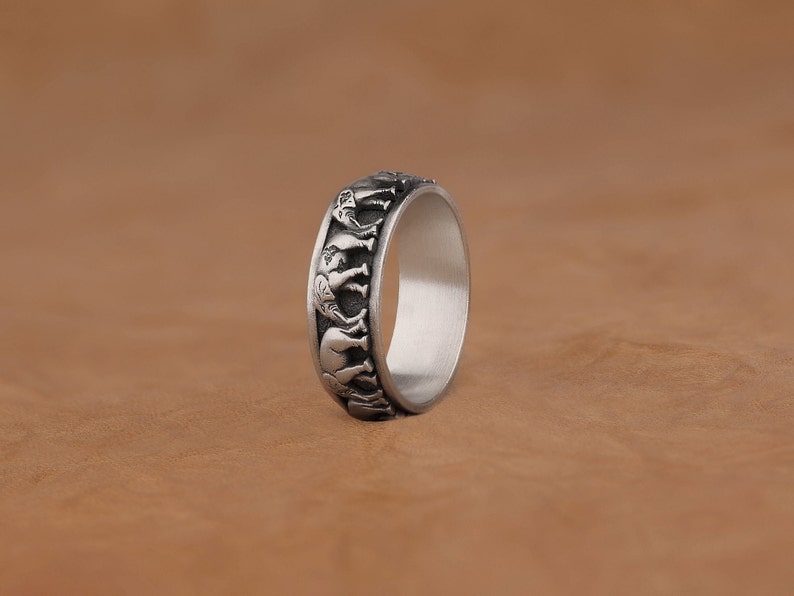 Hand Carved Flock of Elephant Ring Unique Sterling Silver - Etsy