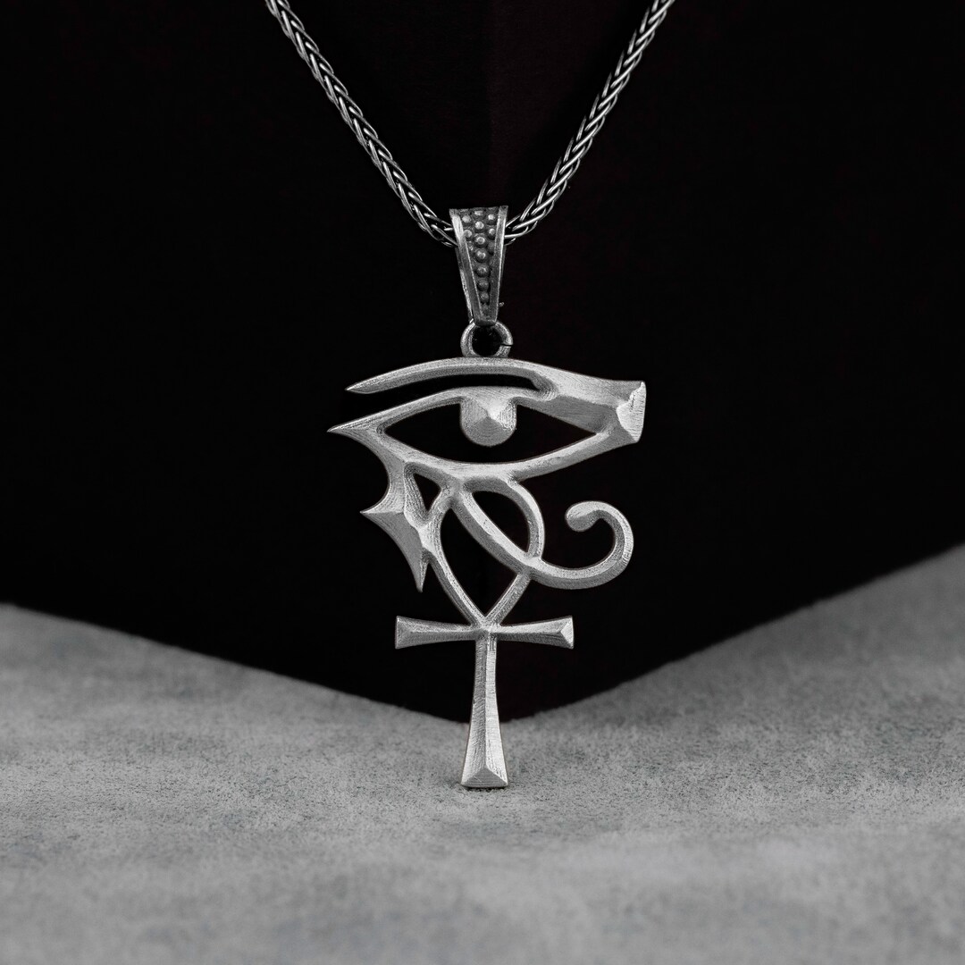 Silver Ankh Men Neckalce, Eye of Horus and Ankh Fantasy Charm Pendant ...