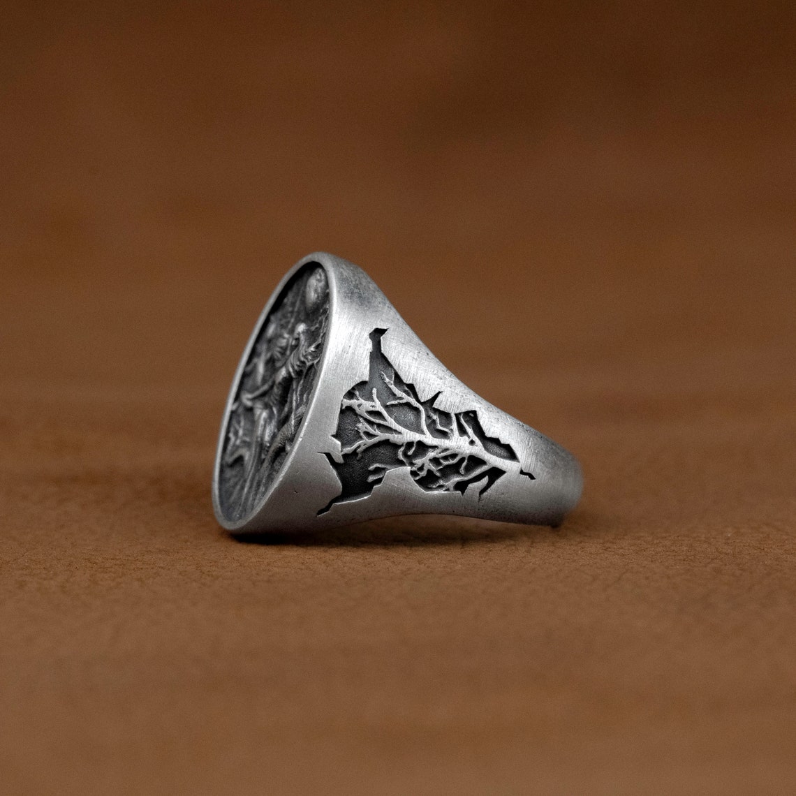 Night Angel Engraved Fantasy Silver Ring, Moon Angel Ring With Intaglio ...