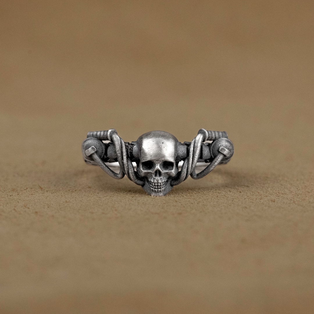 Motorcycle Wheel and Skull Biker Silver Men Ring, Pagan Gothic Biker ...