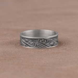Sky Stars and Sun Band Ring, Celestial Jewelry, Night Sky Wedding Band ...