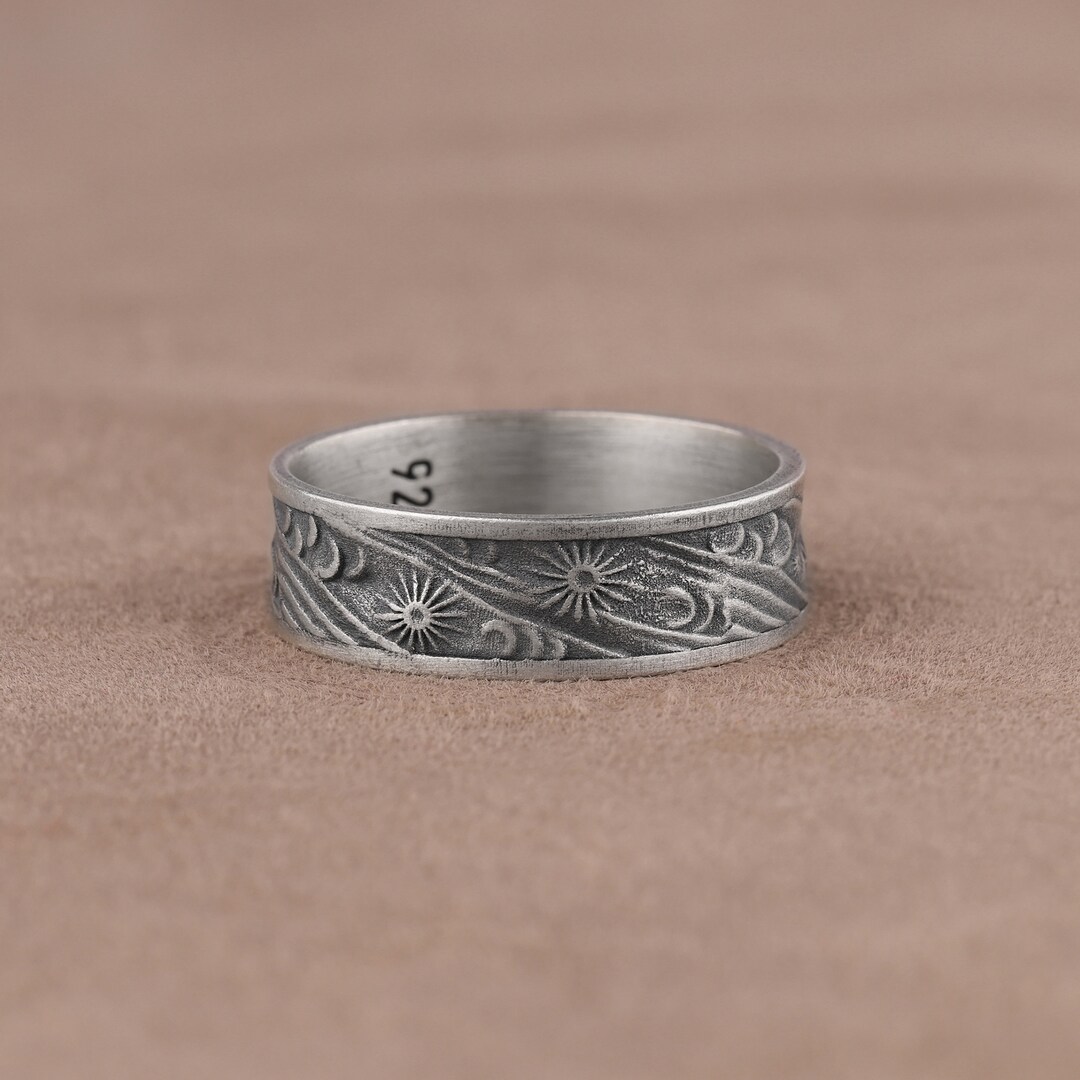Sky Stars and Sun Band Ring, Celestial Jewelry, Night Sky Wedding Band ...