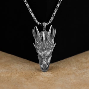 Handmade Dragon Head Sillver Men Necklace, Oxidized Silver Dragon ...