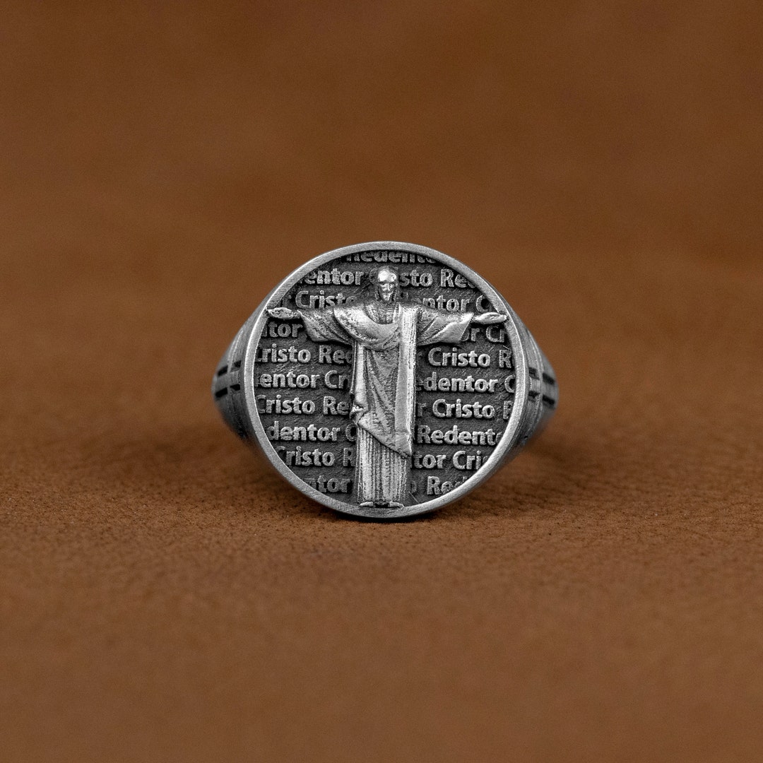 Religious Silver Ring, Cristo Redentor Christian Men Ring, Sterling ...