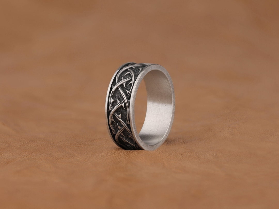 Crown of Thorns and Inrı Engraved Silver Ring, Christian Icon, Jesus ...