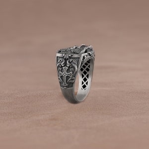 Saint Mark Lion Ring, Evangelist Lion Cross Pattern Signet Ring, 925 ...