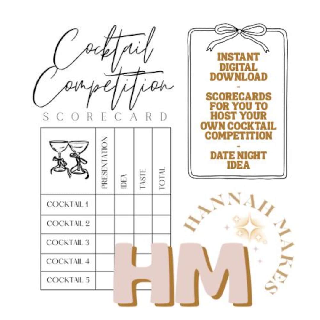 Printable Cocktail Competition Scorecard - Fun & Interactive Drink ...