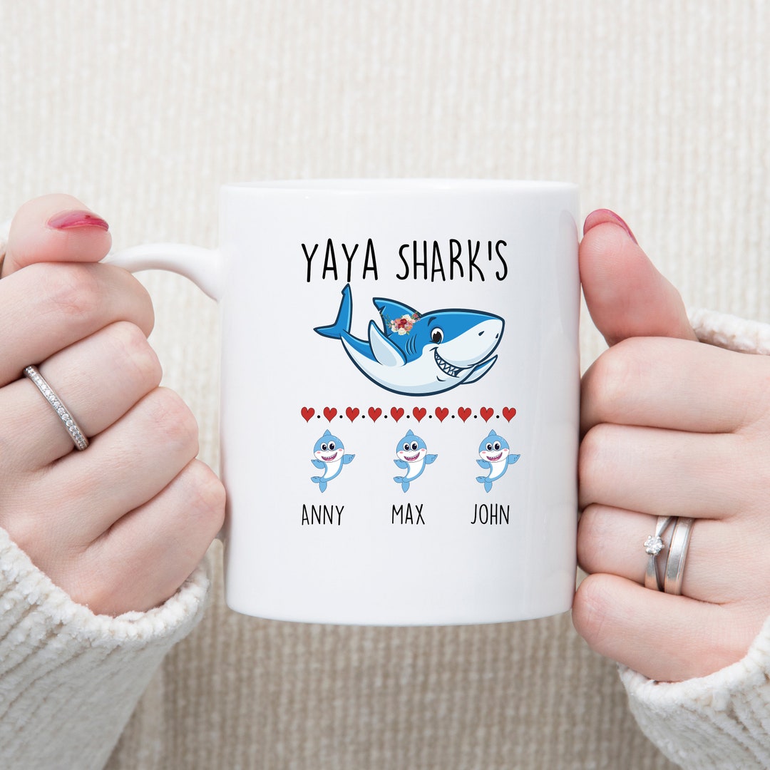 Yaya Gift, Yaya Shark Mug, Custom Yaya Mugs, Mug With Kids Names, Yaya ...