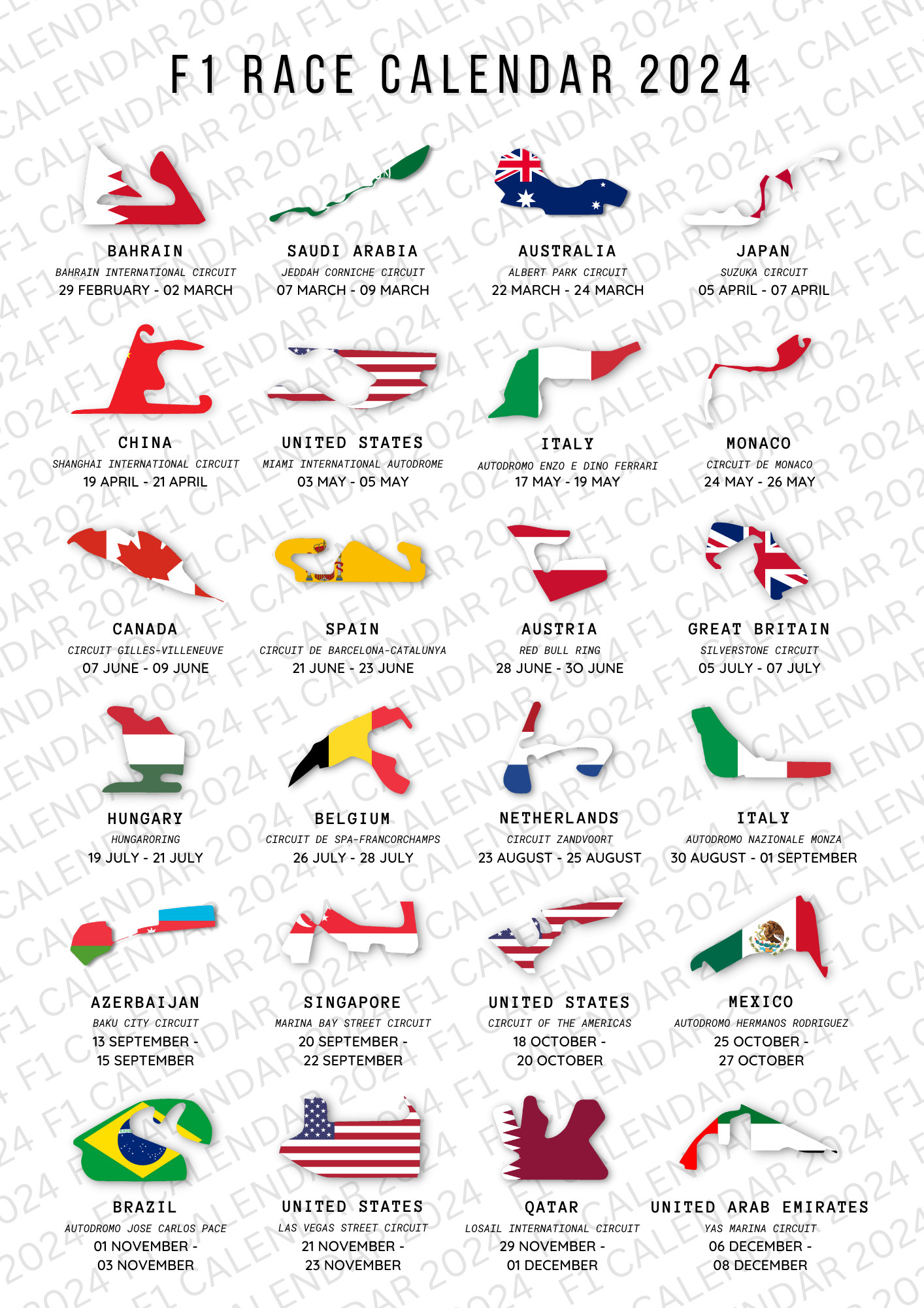 Formula 1 2024 Race Calendar Printable the Ultimate Race Calendar ...
