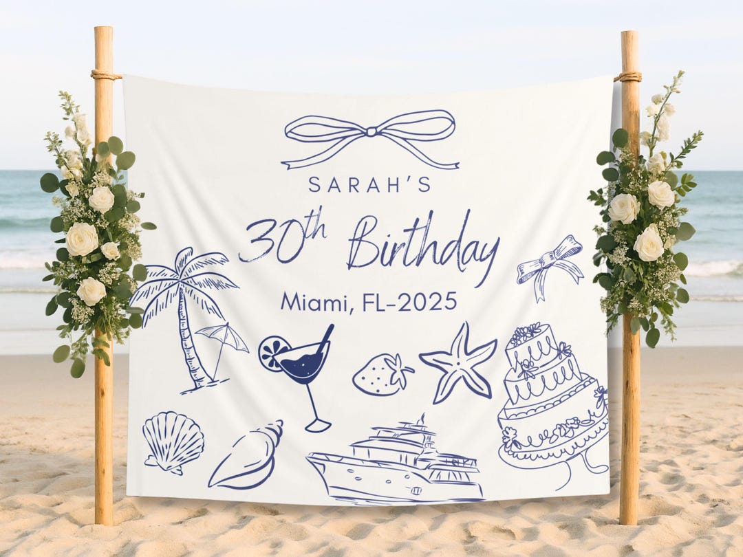 Custom 30th Beach Theme Birthday Banner Sign, Thirties Party Wall ...