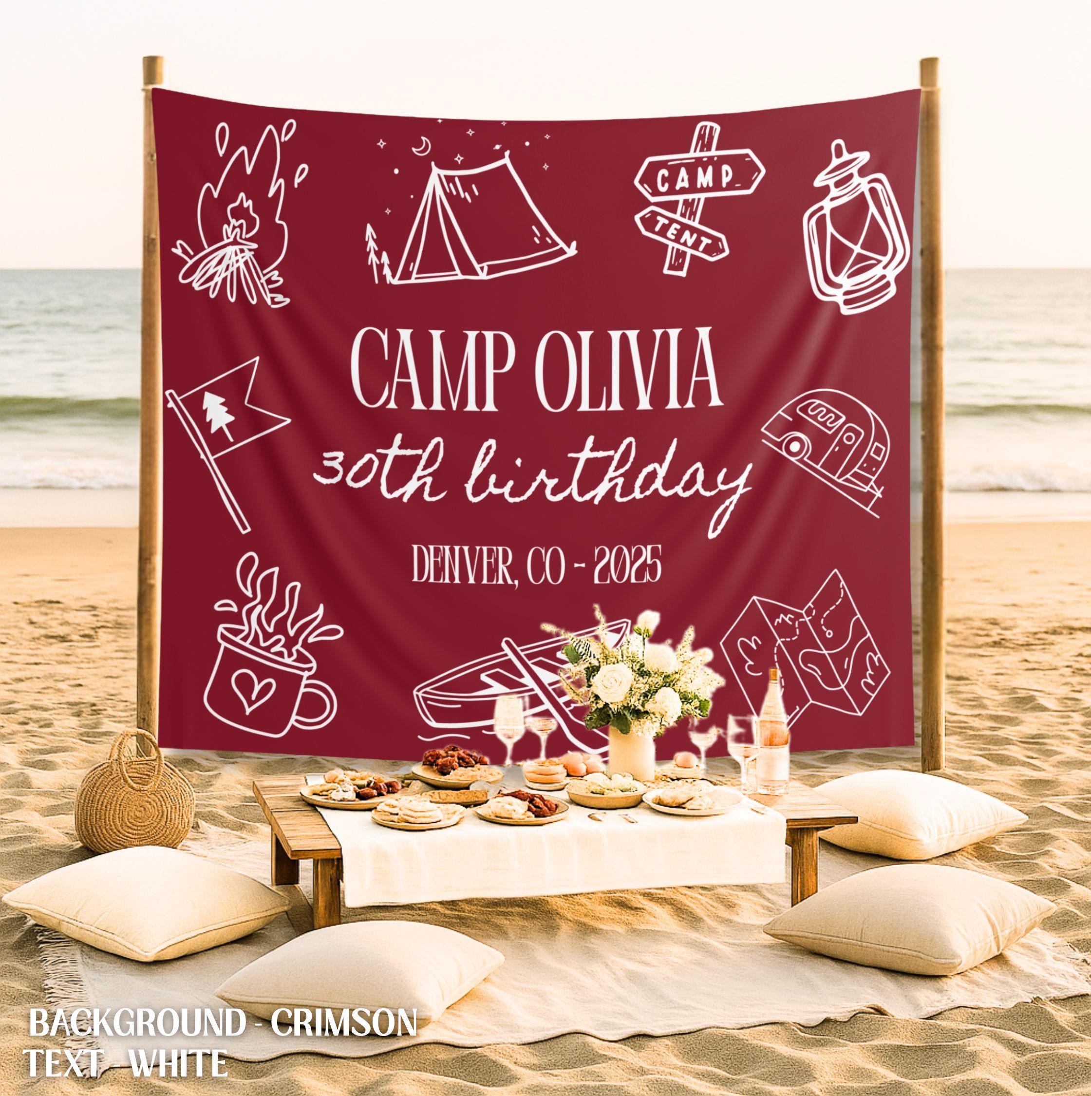 Custom 30th Camping Theme Birthday Banner Sign, Thirties Party Wall ...