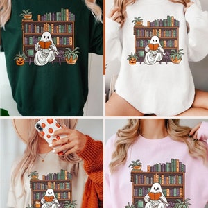 Bookish Ghost Sweater Spooky Library Shirt for Book Lover Reading ...