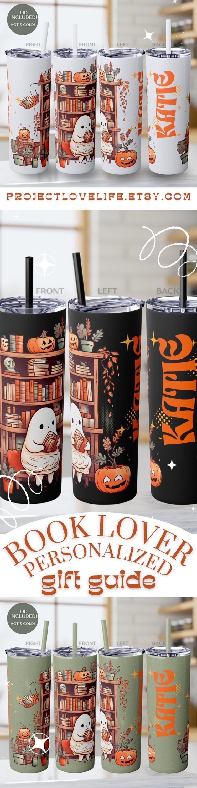 Spooky Bookish Tumbler With Ghost Custom Tumbler With Straw Book Lover ...