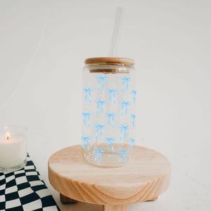 Preppy Tumbler With Lid Coquette Bow Iced Coffee Glass Cup With Straw ...