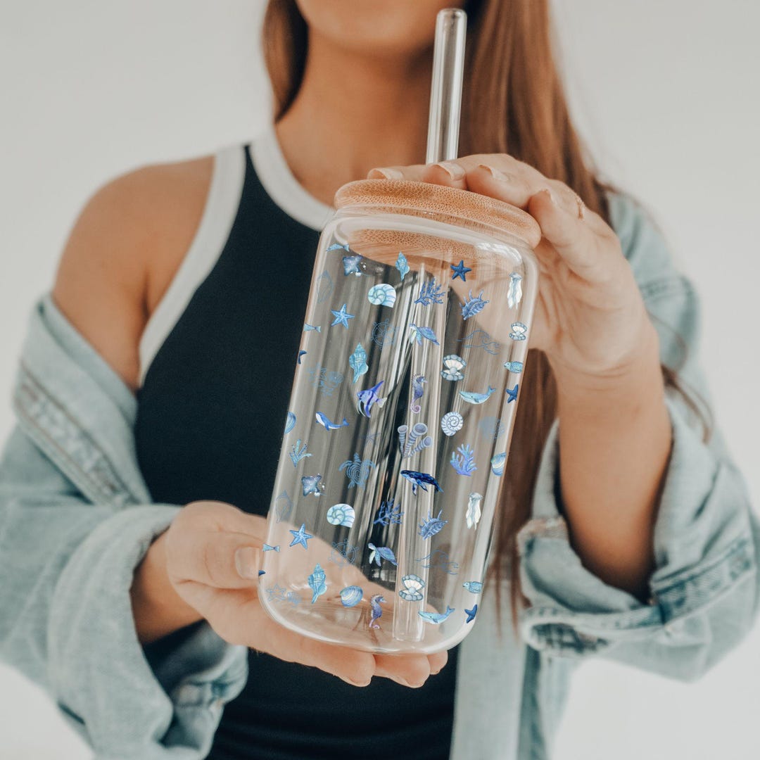 Coastal Sippy Cup Preppy Iced Coffee Cup Beach Glass Tumbler With Lid ...