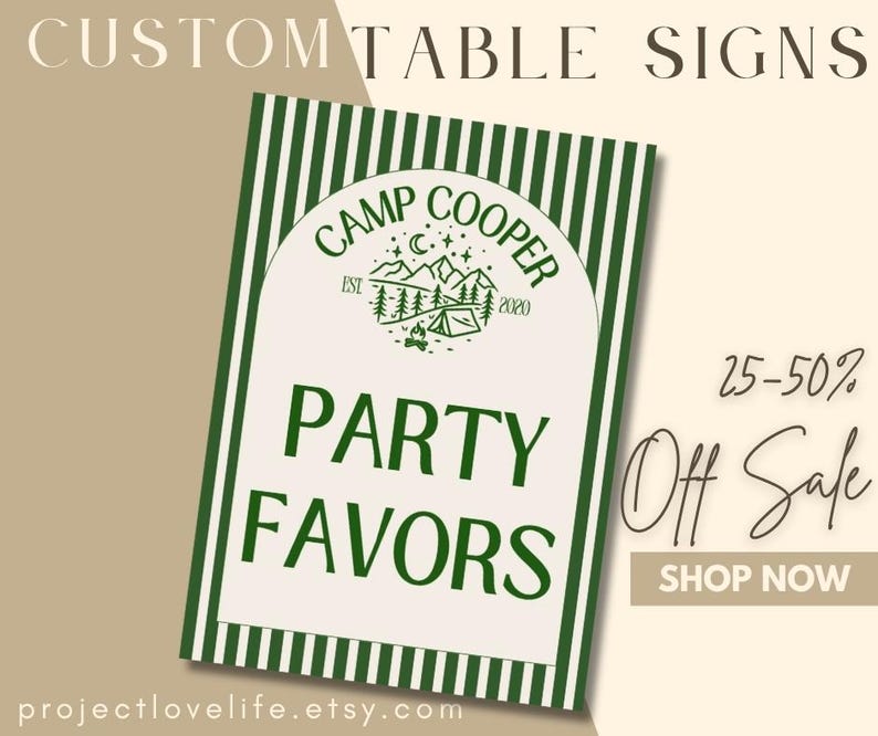 PRINTED + SHIPPED Custom Table Sign for Camp Themed Birthday Party ...
