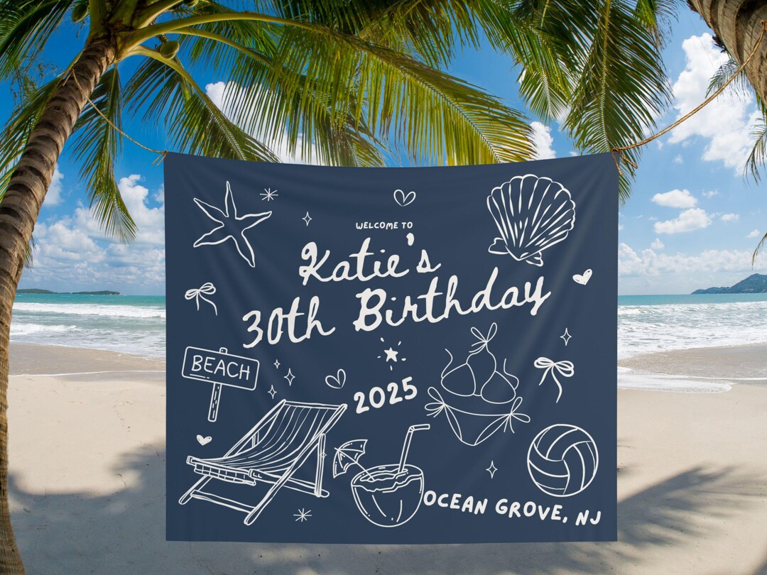 Personalized 50th Beach Birthday Banner, Custom Girls Trip Tapestry Est ...