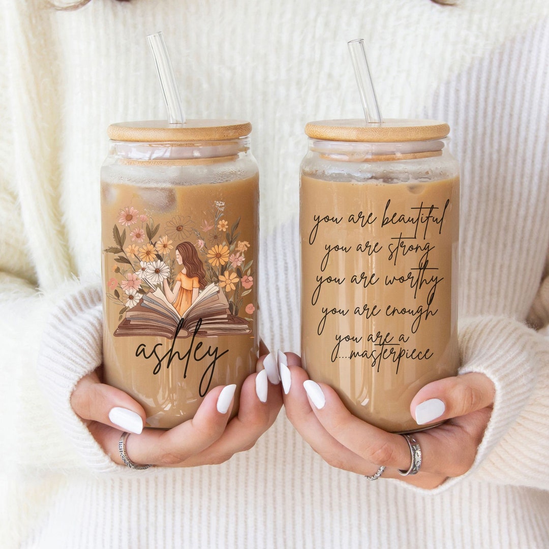 Iced Coffee Bookish Glass Tumbler Affirmation Sipper Cup Book Gift Idea ...