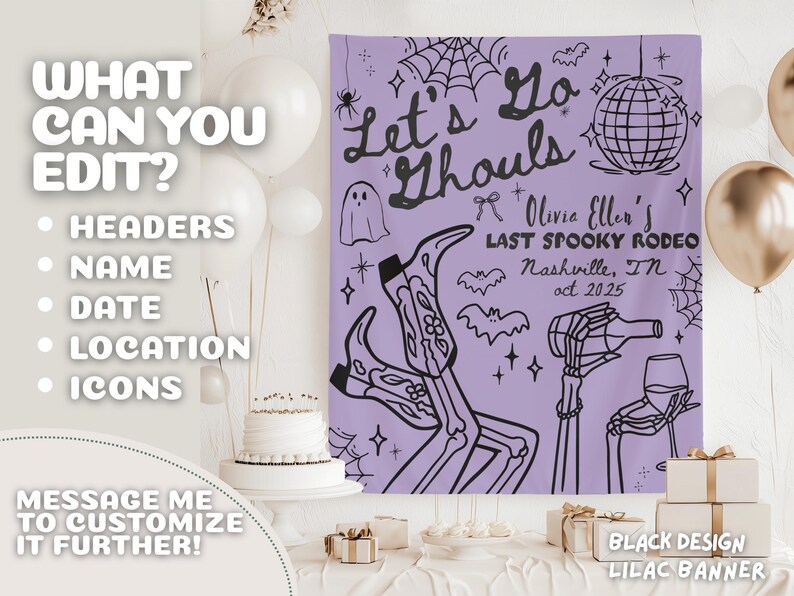 Let’s Go Ghouls Banner for Halloween Bachelorette Backdrop Skeleton ...