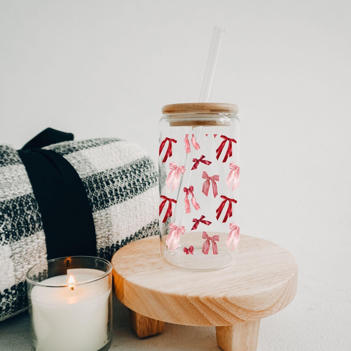 Preppy Tumbler With Lid Coquette Bow Iced Coffee Glass Cup With Straw ...