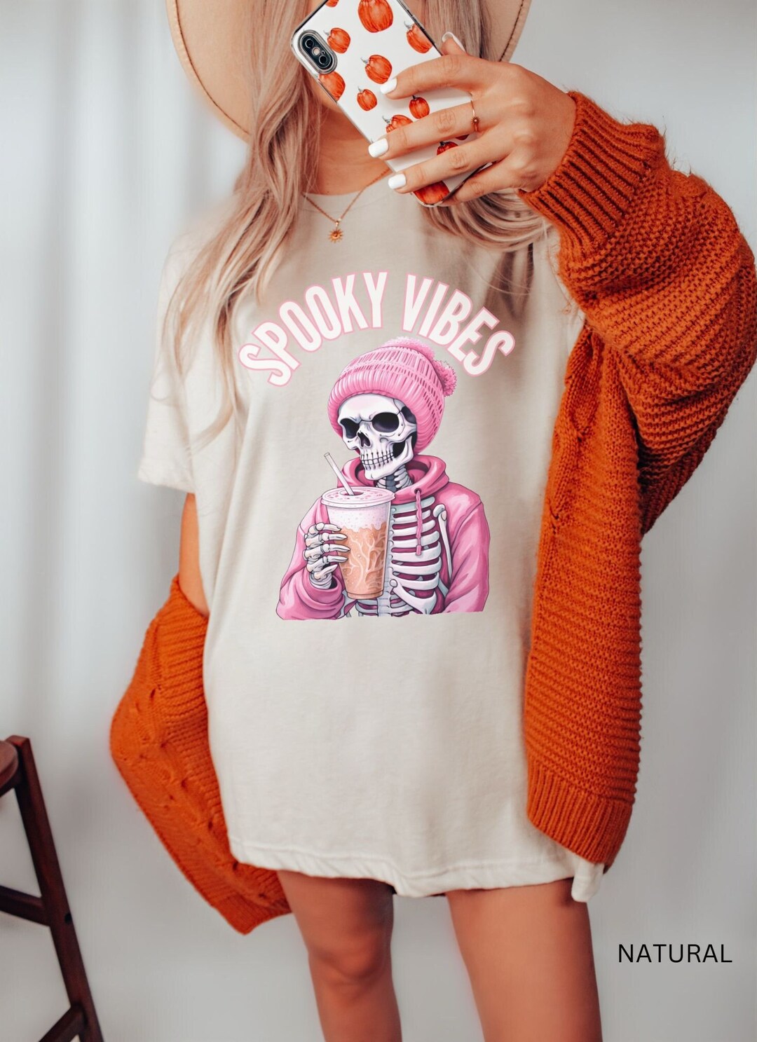 Pink Aesthetic Spooky Vibes Shirt Pink Skeleton Preppy Graphic Tee Back ...
