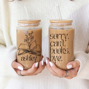 Book Club Personalized Gift Idea Glass Tumbler Bamboo Lid Reading Cup ...