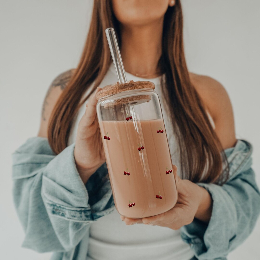Preppy Tumbler With Lid Coquette Bow Iced Coffee Glass Cup With Straw ...